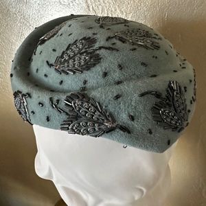Accessories | Elegant 195s Light Blue Felt Beaded Cocktail Hat | Poshmark